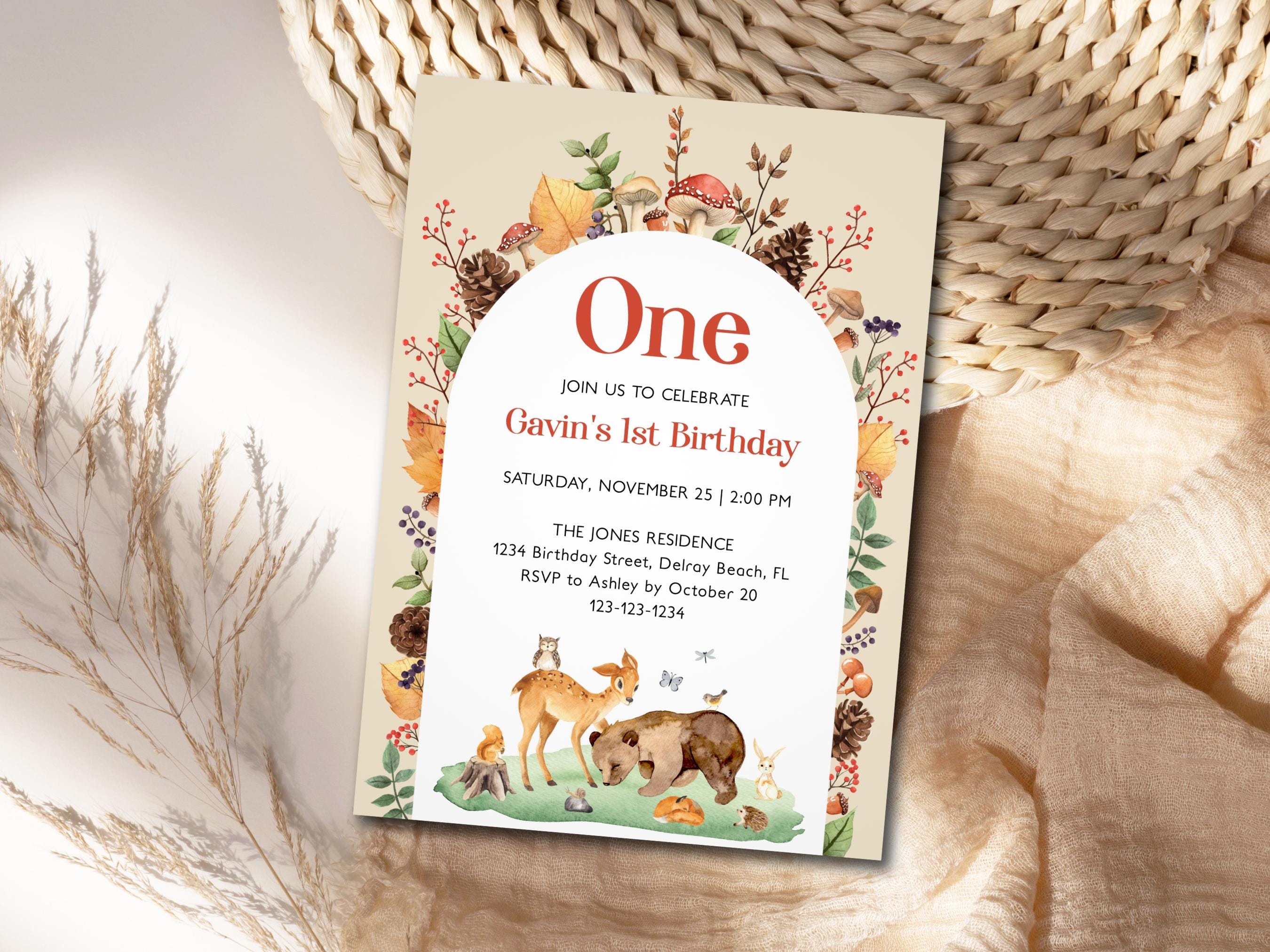 Woodland Birthday Invitation, Forest Animal Birthday Template ...