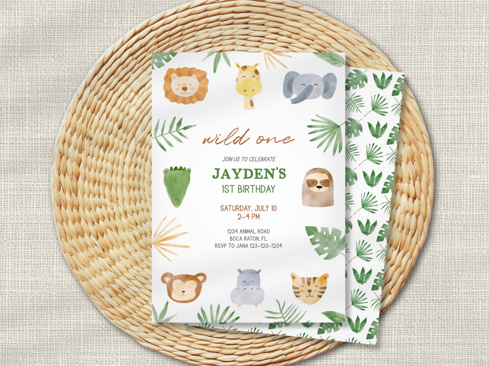 Wild One Birthday Invitation, Jungle Animal Birthday Template ...