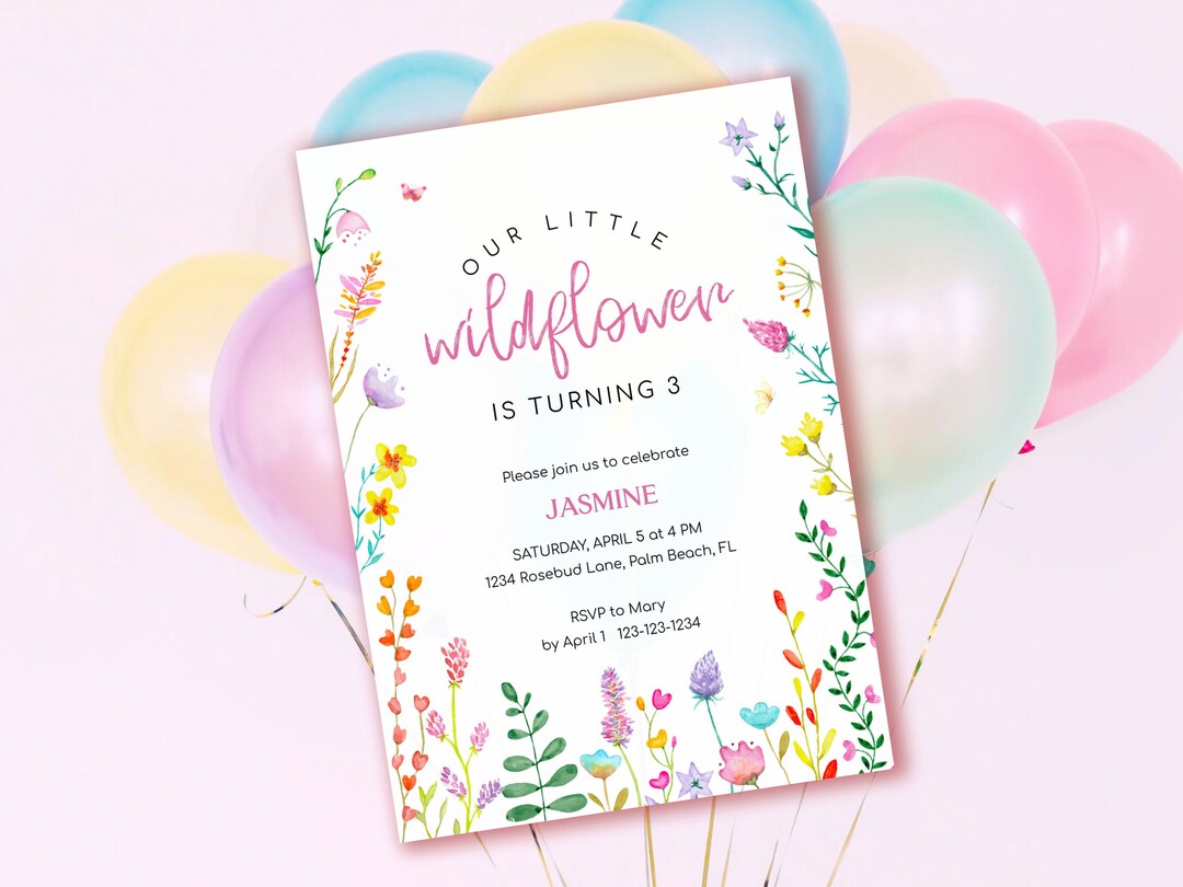 Editable Wildflower Birthday Invitation, Little Wildflower Party Invite ...
