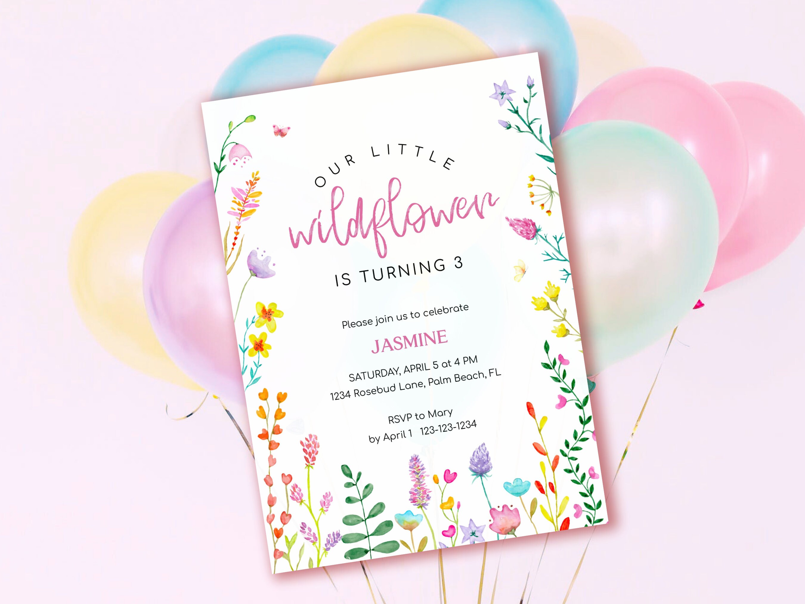 Editable Wildflower Birthday Invitation, Little Wildflower Party Invite ...