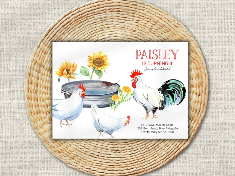Editable Chicken Birthday Invitation, Farm Party Invite, Editable ...
