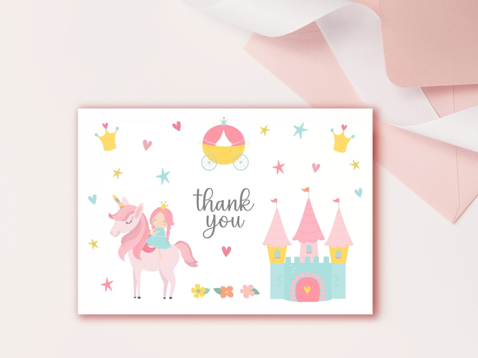 Editable Princess Birthday Thank You Card, Princess Thank You, Editable ...