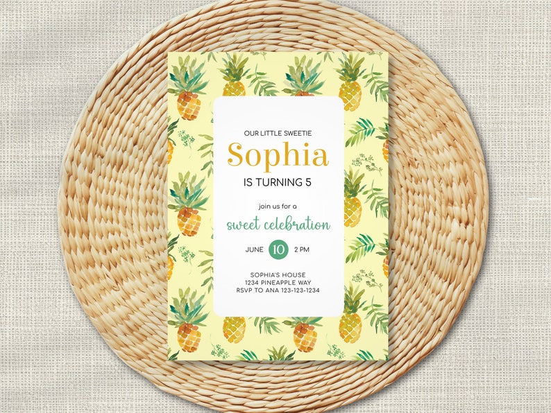 Pineapple Birthday Invitation Template, Pineapple Party Invite ...