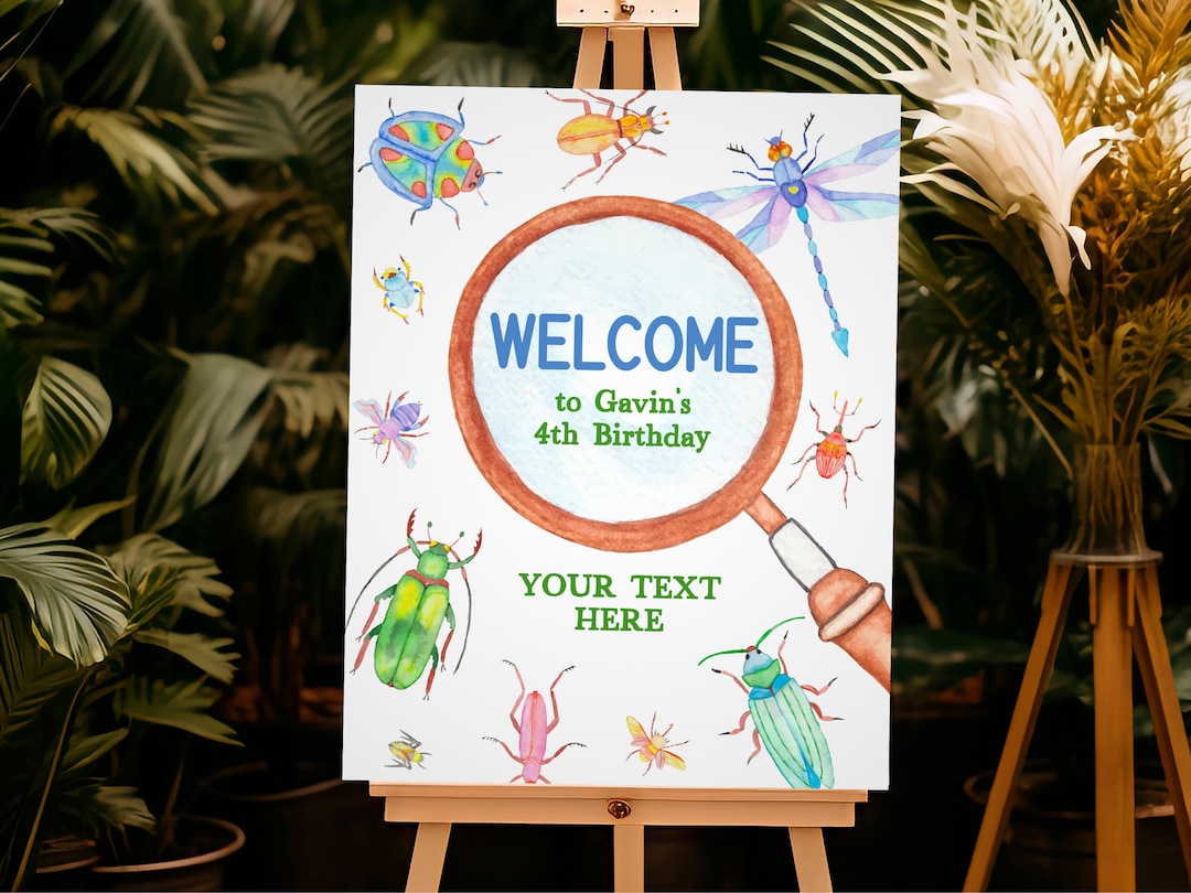 Editable Bug Welcome Sign, Bug Birthday Party Sign, Insect Party, Fully ...