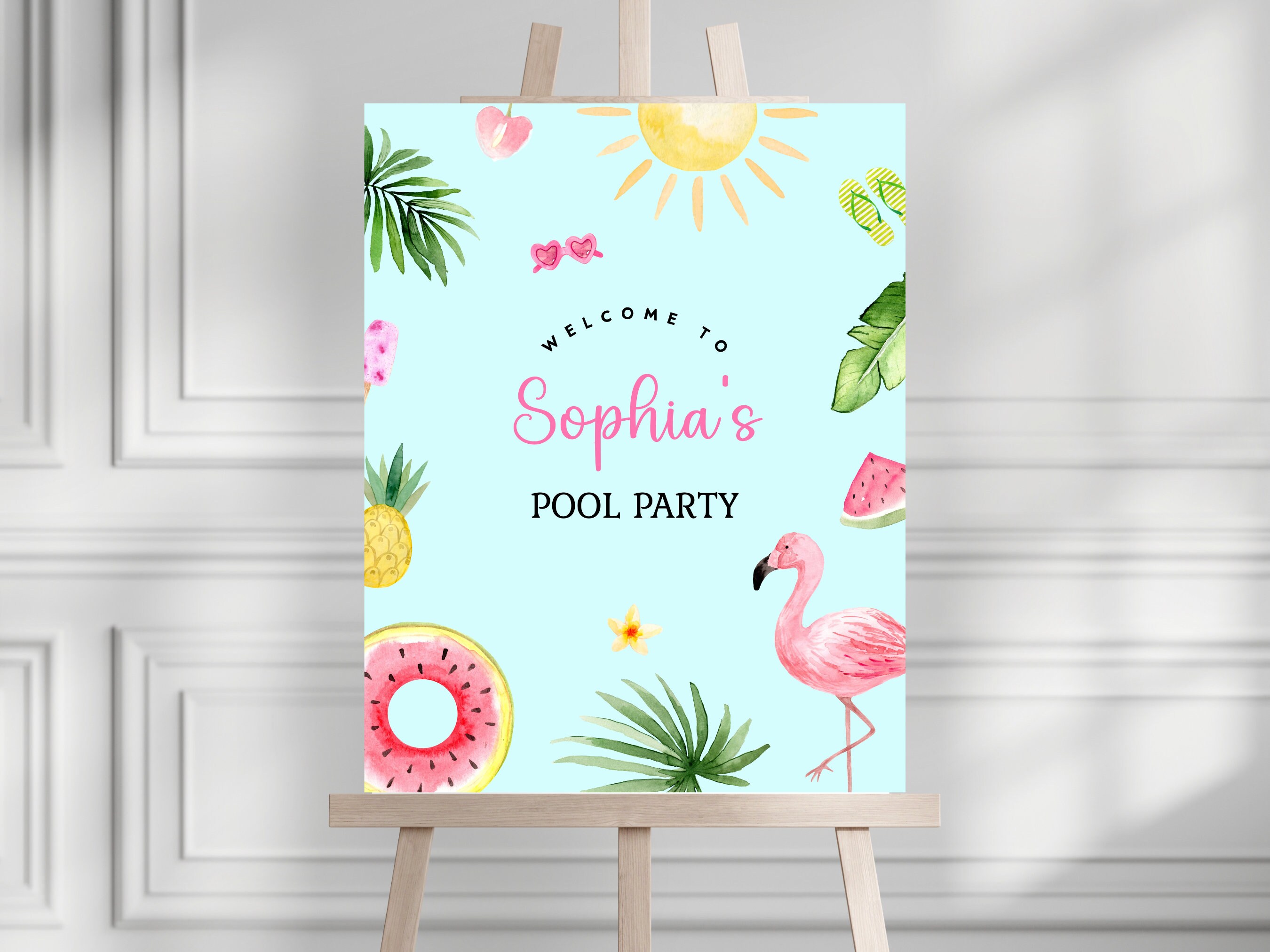 Editable Pool Party Birthday Welcome Sign, Pool Party Decor, Fully ...