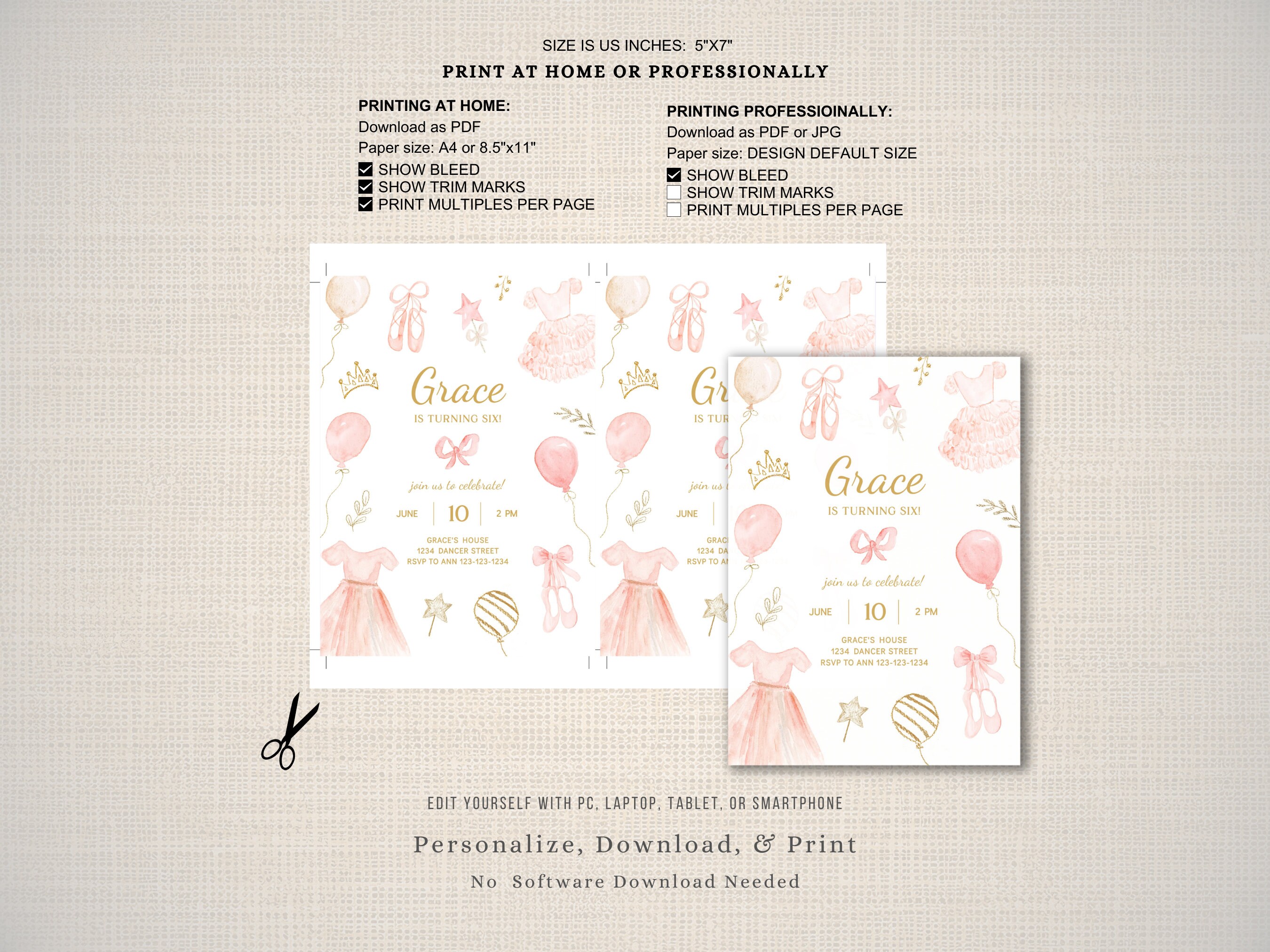 Editable Ballerina Birthday Invitation, Ballet Party Invite, Ballerina ...