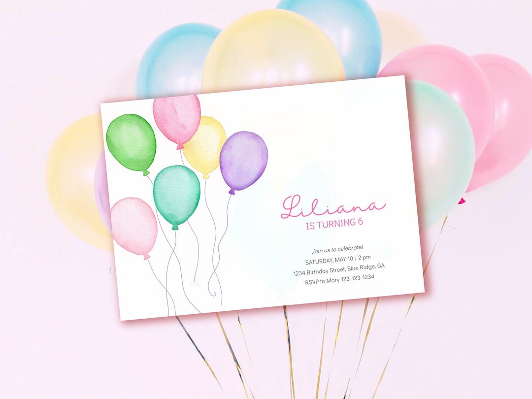 Editable Balloon Birthday Invitation, Balloon Party Invite, Editable ...