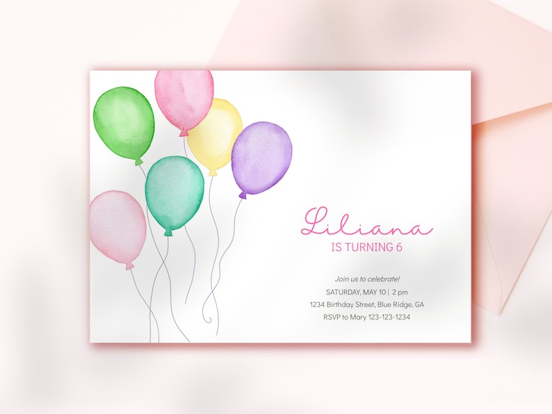 Editable Balloon Birthday Invitation, Balloon Party Invite, Editable ...