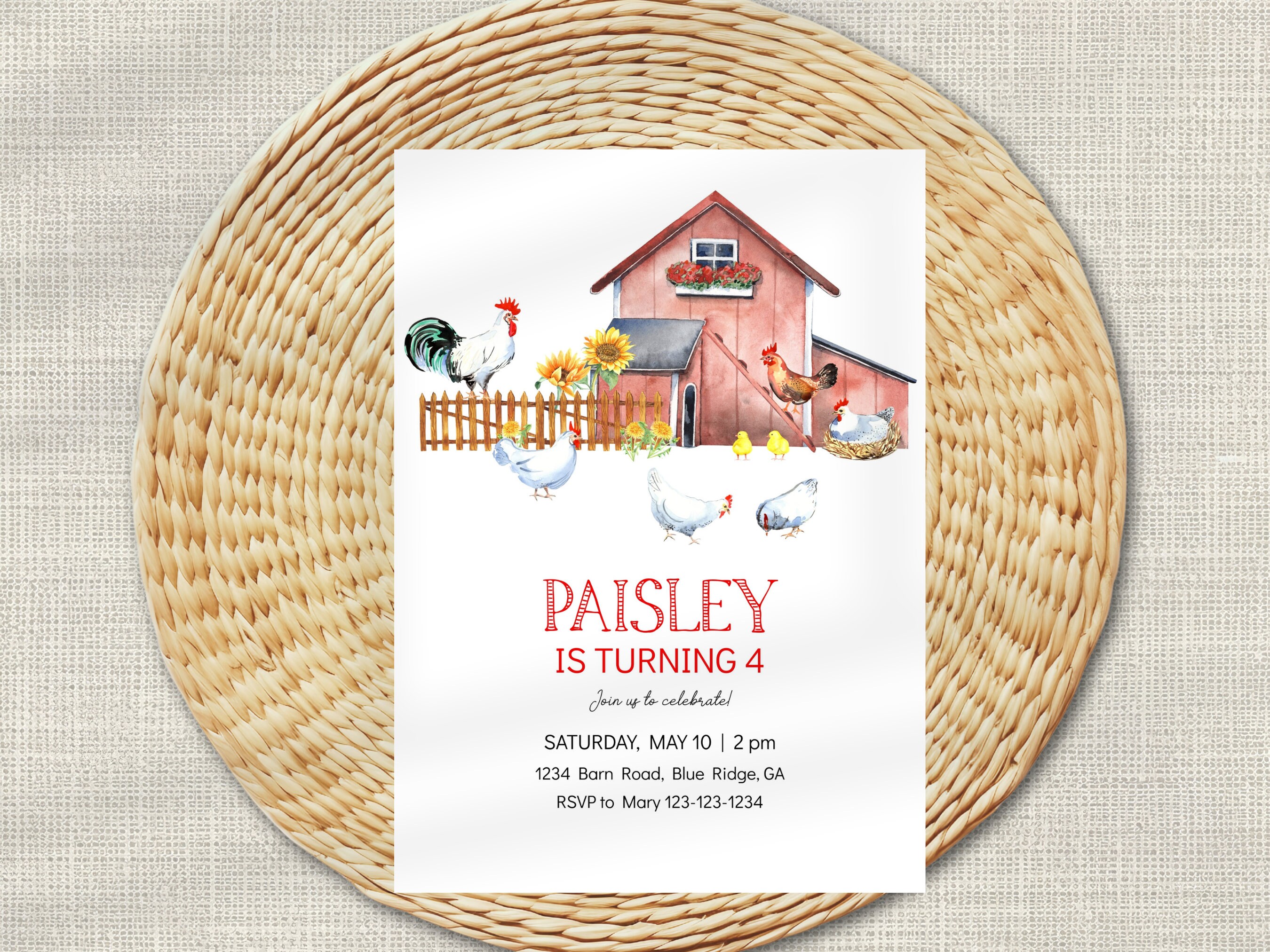 Editable Chicken Birthday Invitation, Farm Party Invite, Editable ...