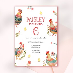 Editable Chicken Birthday Invitation, Farm Party Invite, Editable ...