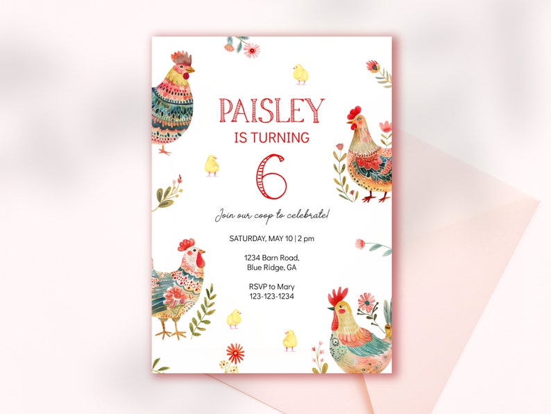 Editable Chicken Birthday Invitation, Farm Party Invite, Editable ...