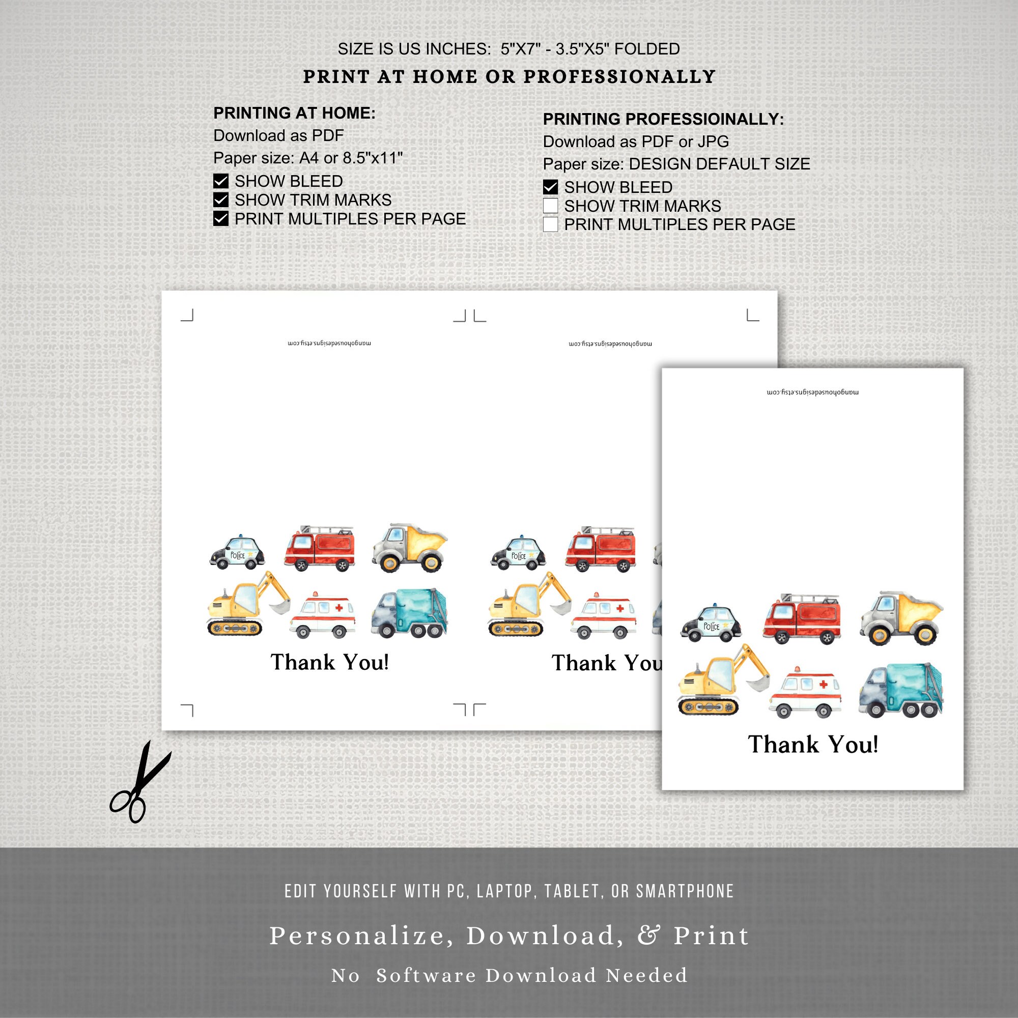 Editable Transportation Thank You Card, Truck Thank You, Thank You Card ...