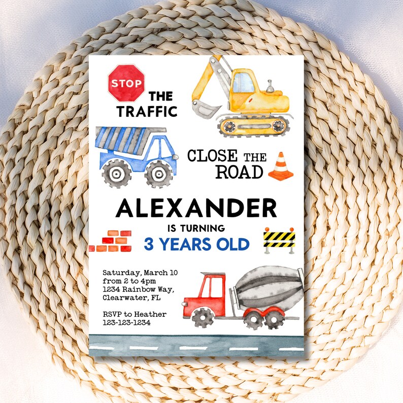 Editable Construction Truck Birthday Invite, Trucks Party Invitation ...