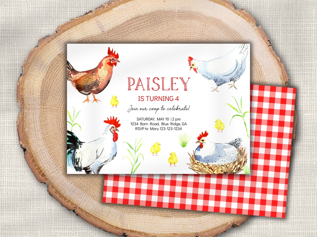 Editable Chicken Birthday Invitation, Farm Party Invite, Editable ...