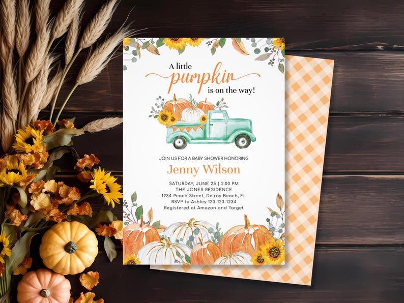 A Little Pumpkin Baby Shower Invitation, Fall Baby Shower Invite, Fully ...