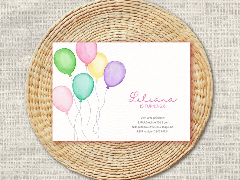 Editable Balloon Birthday Invitation, Balloon Party Invite, Editable ...