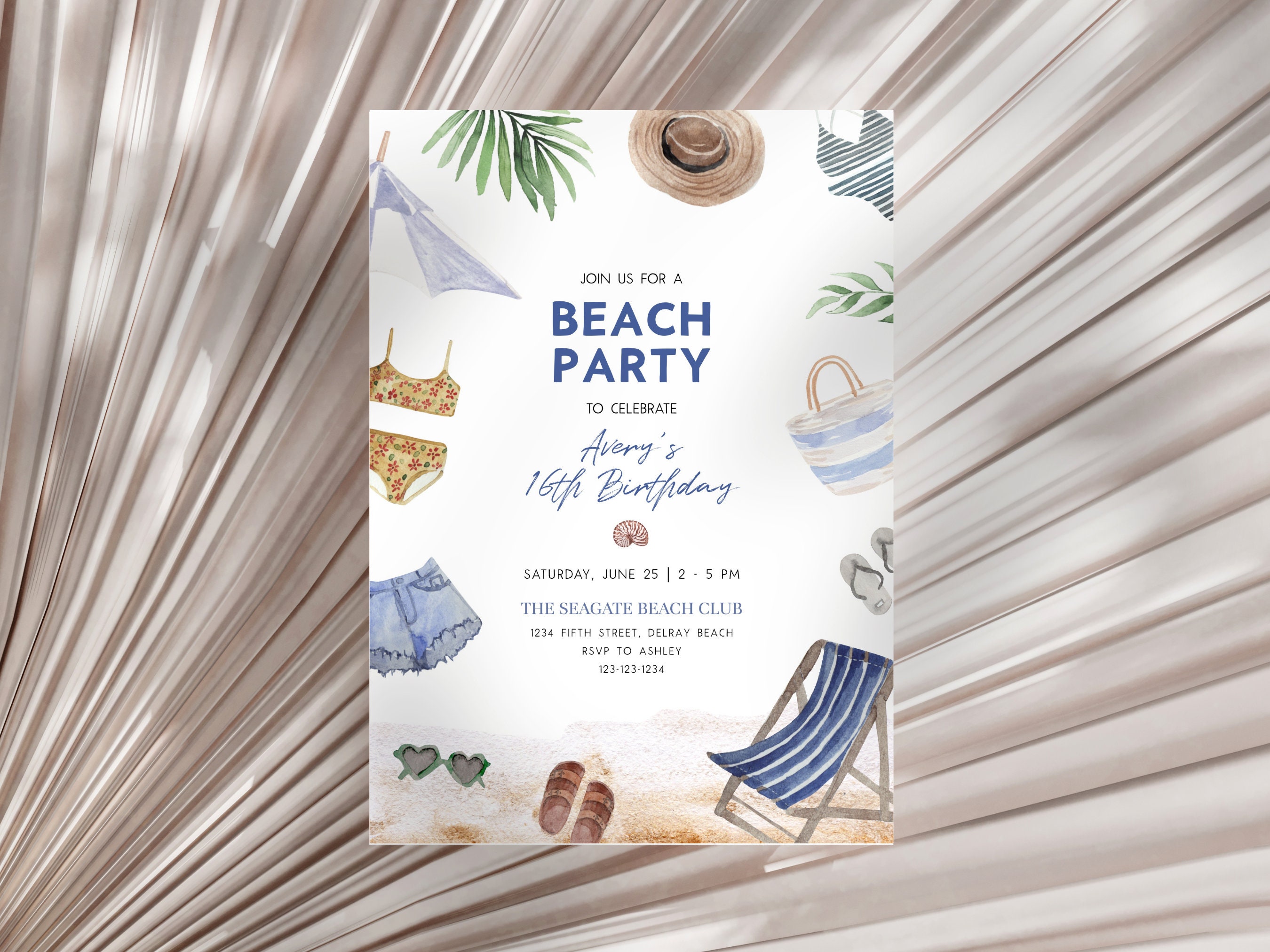 Beach Party Birthday Invitation, Summer Party Invite, Editable ...