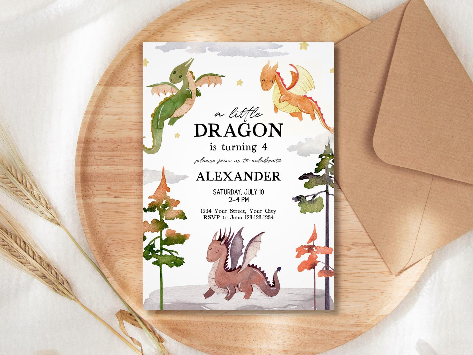 Dragon Birthday Invitation, Dragon Party Invite, Editable Invitation ...