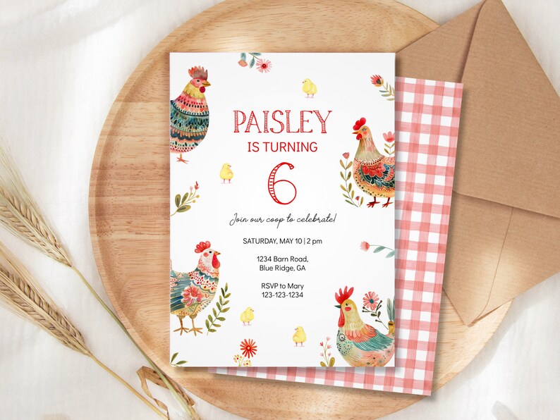 Editable Chicken Birthday Invitation, Farm Party Invite, Editable ...