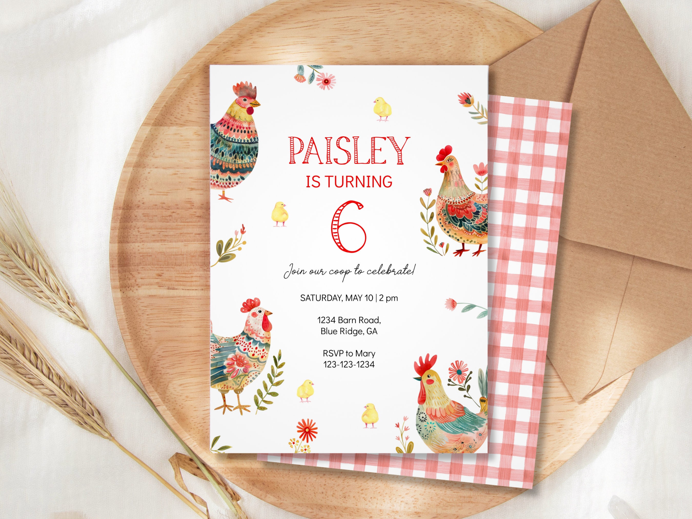 Editable Chicken Birthday Invitation, Farm Party Invite, Editable ...