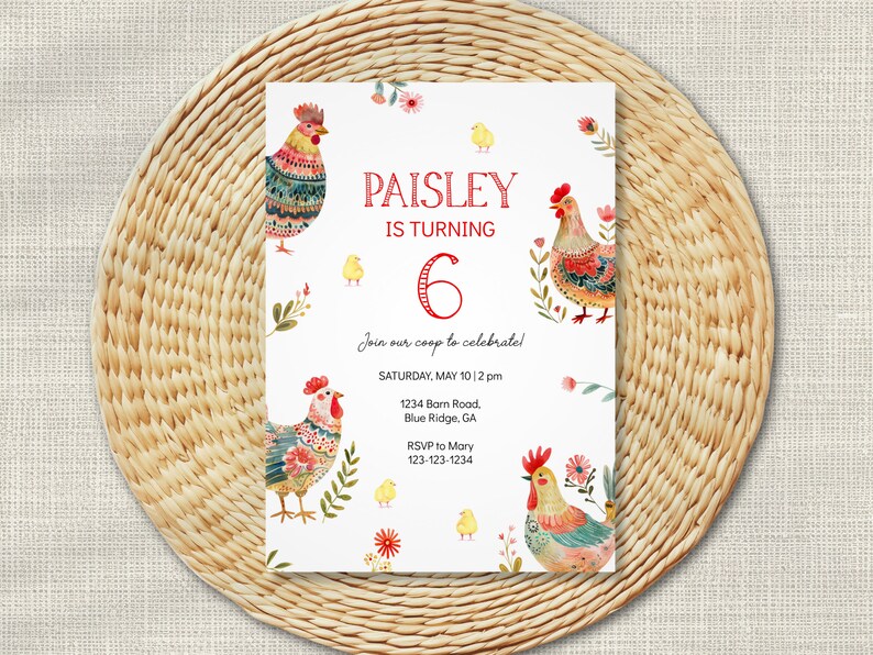 Editable Chicken Birthday Invitation, Farm Party Invite, Editable ...