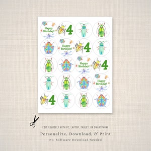 Editable Bug Birthday Cupcake Toppers, 5 Bug Cupcake Toppers, Printable ...