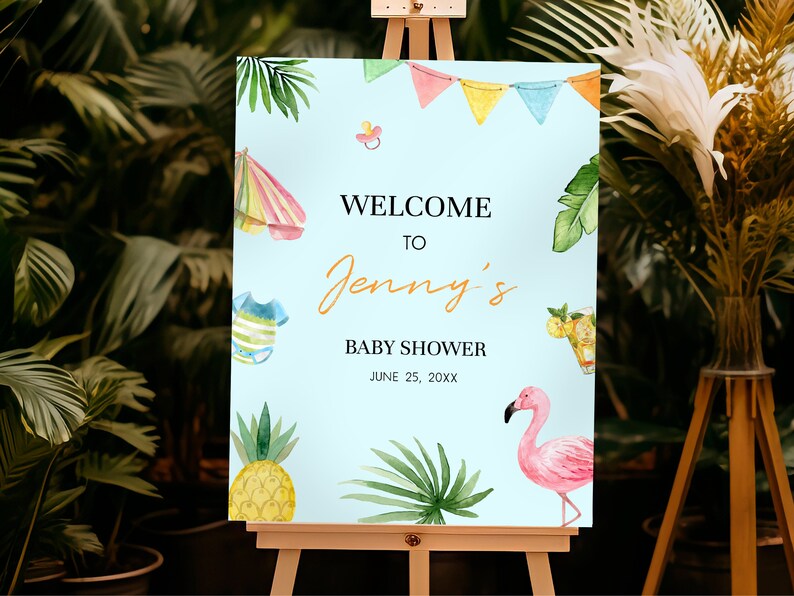 Editable Summer Baby Shower Welcome Sign, Tropical Baby Shower Sign ...