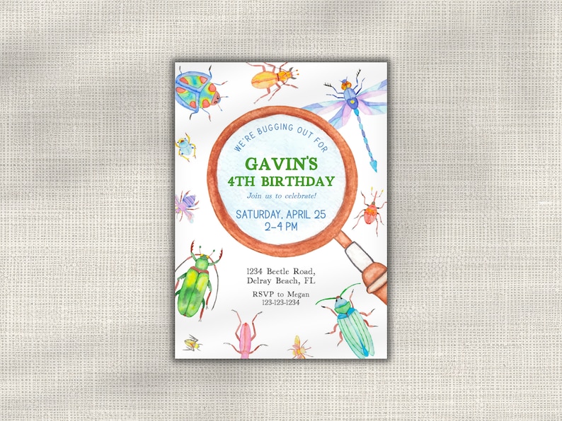 Editable Bug Birthday Invitation, Insect Party Invite, Fully Editable ...