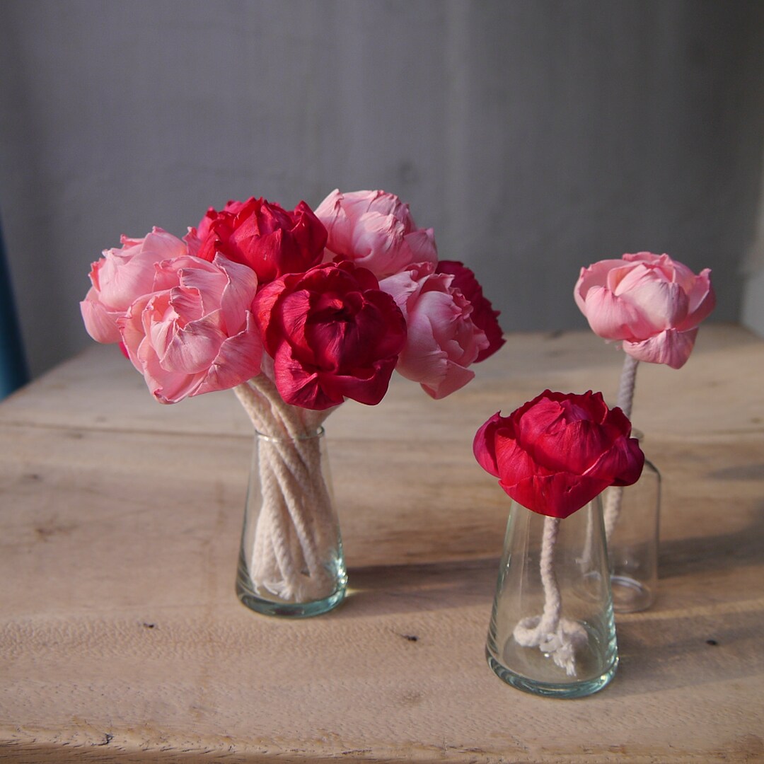 15 Peony Roses Sola Wood Diffuser Flowers 5 Cm Dia. With Cotton Rope ...