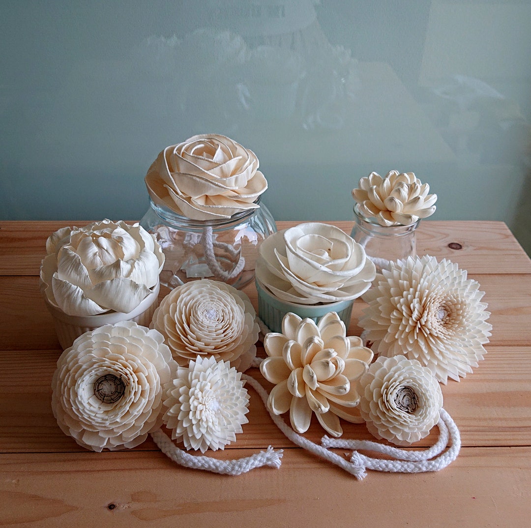 10 Sola Wood Diffuser Flowers With Cotton Rope, Mix of Zinnia ...