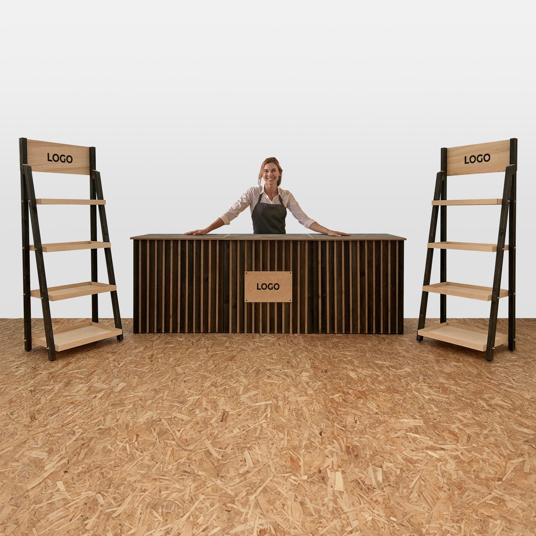 Wooden Presentation 3 Module Counter & Floor Stand Set (2 Pcs) Perfect ...