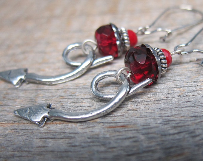 Devilish Earrings ... Impish Devil Tails With Red Fire Polish - Etsy
