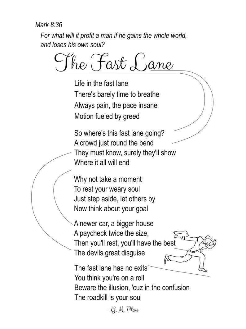 Original Poem the Fast Lane. Poetry Inspired by Mark 8:36 - Etsy