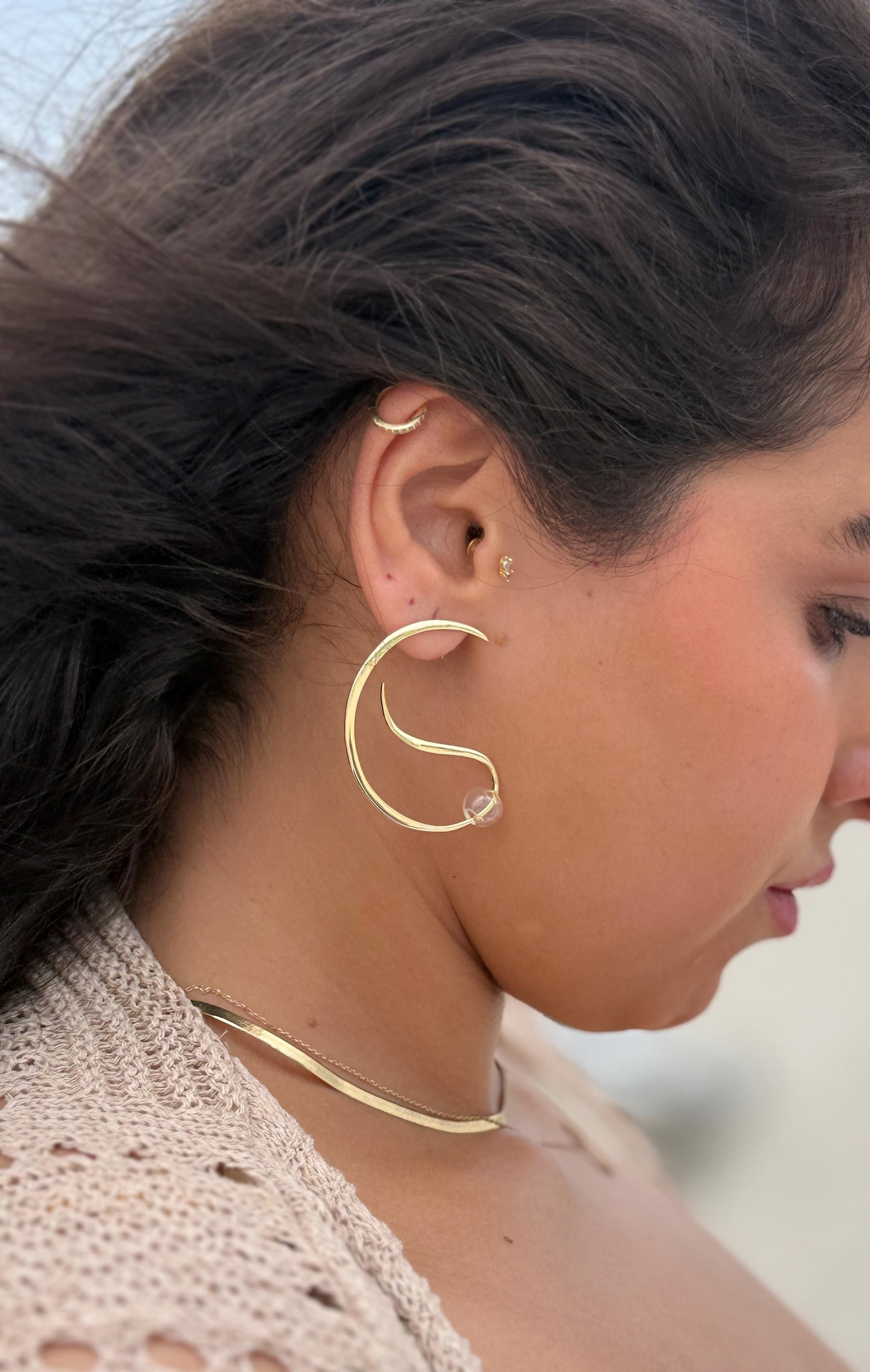 18k Gold Plated Sterling Silver Abstract Earrings: Modern Glass Bubble ...