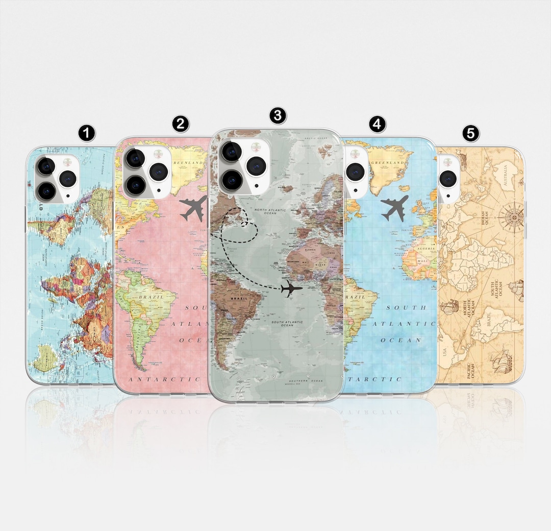 World Map Phone Case Travel Cover for iPhone 17 Pro Max, 16e, 15, 14 ...
