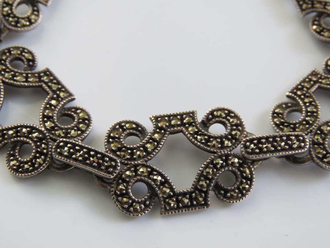 JUDITH JACK Marcasite Bracelet. 925 Sterling Silver 7.5". C. 1960s ...