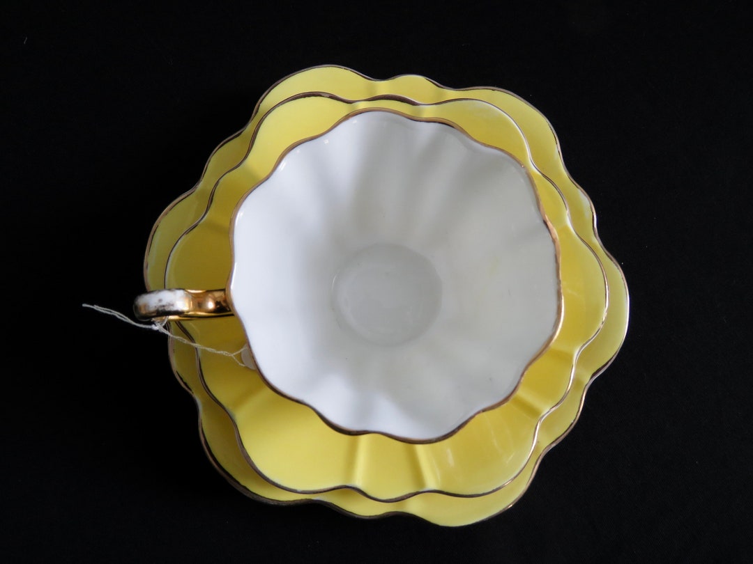 Vintage Royal Stuart Yellow Teacup Trio, Daisy Shape Bone China, Made ...