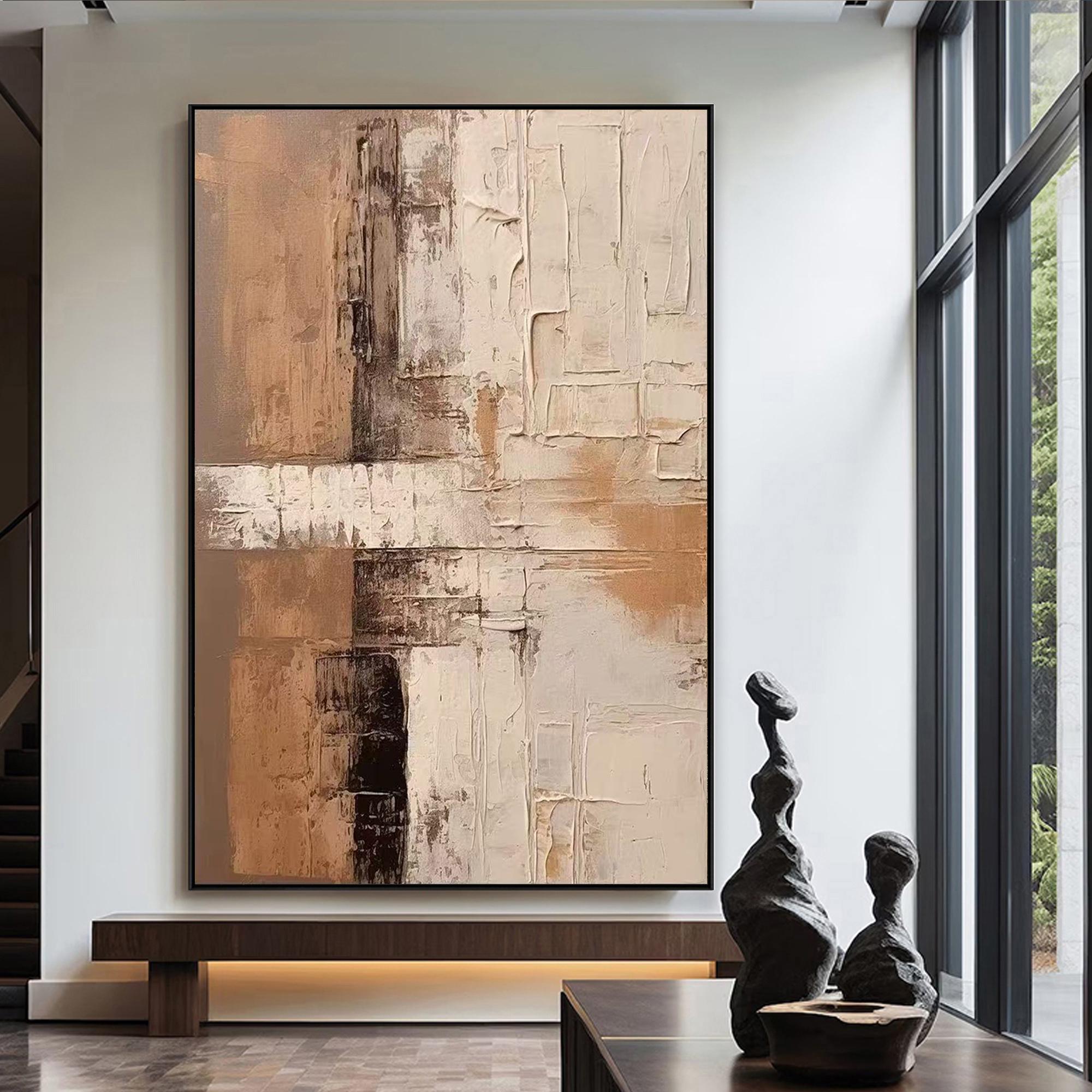 Original Wabi Sabi Oil Painting: Beige Brown Textured Japandi Art - Etsy