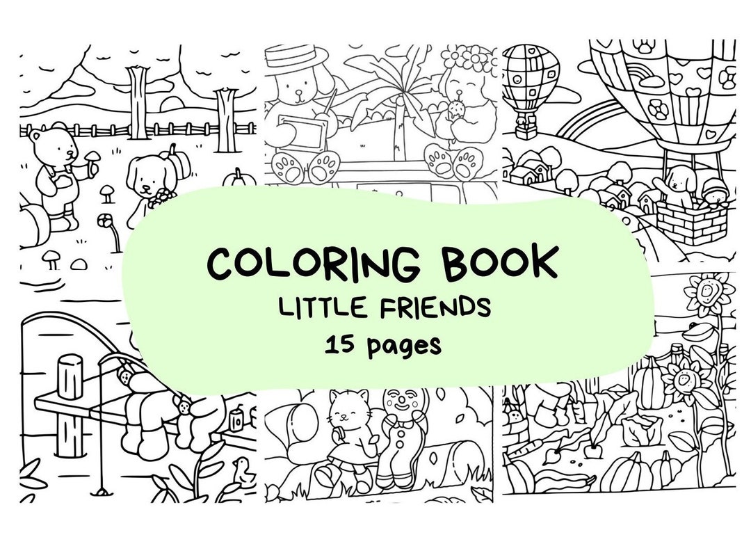 Little Friends, 15 Coloring Pages, Digital File, Printable, Cute Bears ...