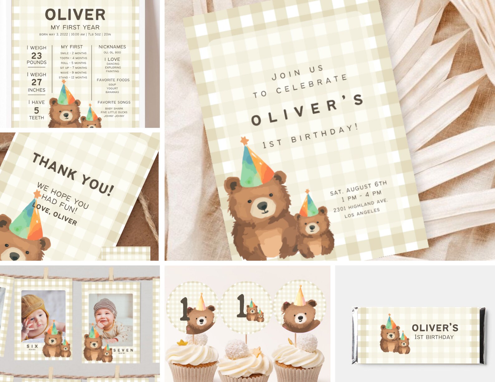 Birthday Bundle Bear Theme Invitation, Photo Banner, 1st Birthday ...