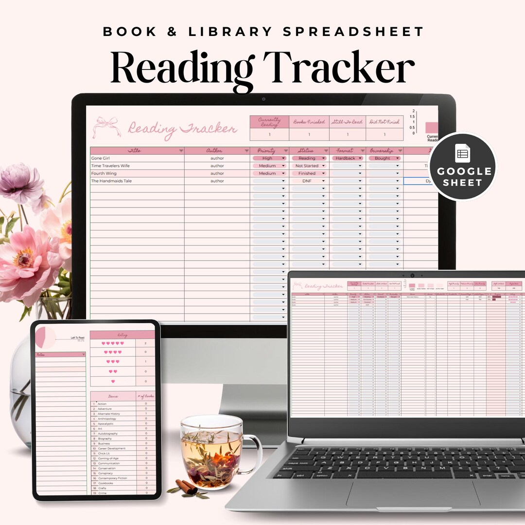Reading Tracker Google Sheet Spreadsheet, Digital Library Log, Gift for ...