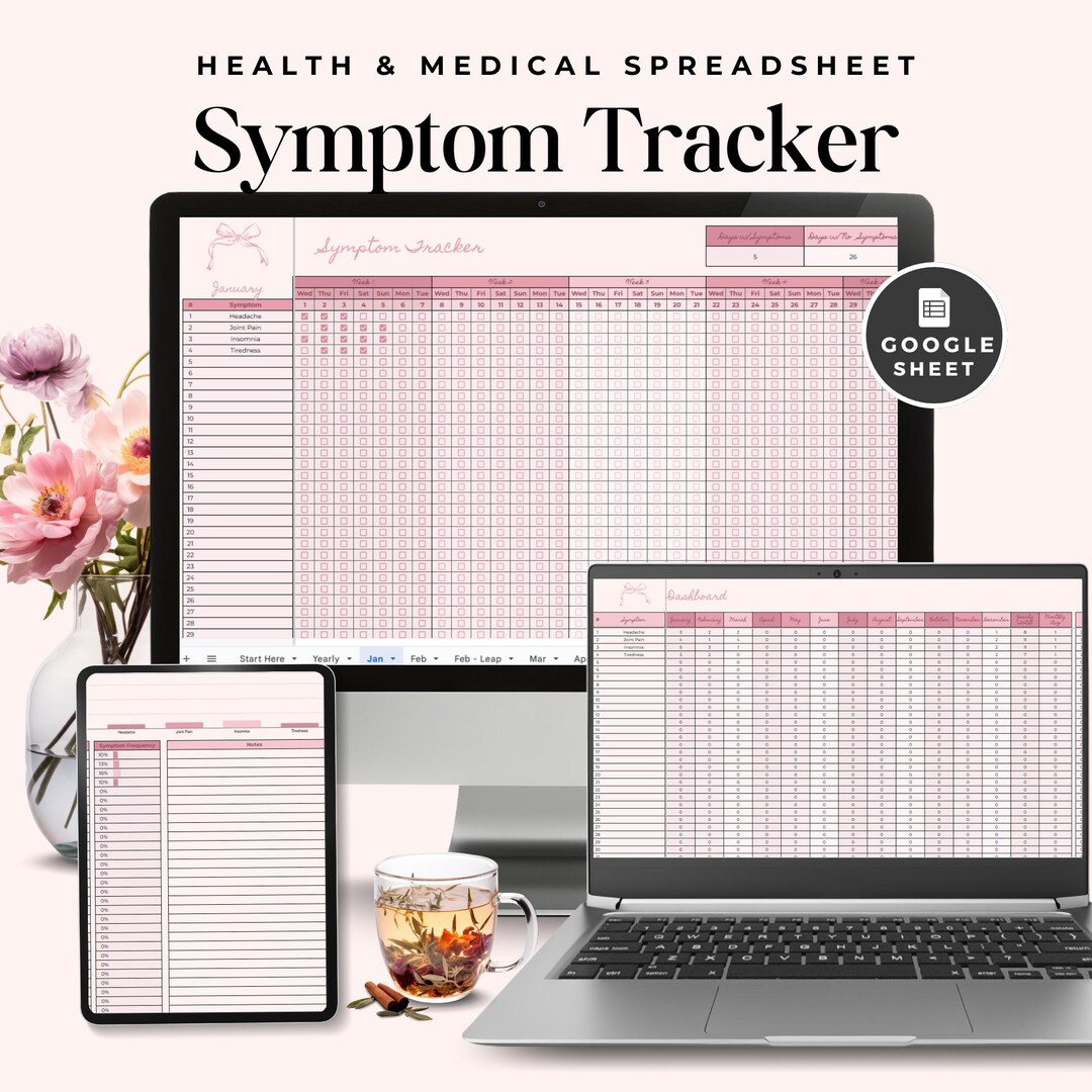 Symptom Tracker Google Sheet Spreadsheet, Digital Chronic Pain Journal ...