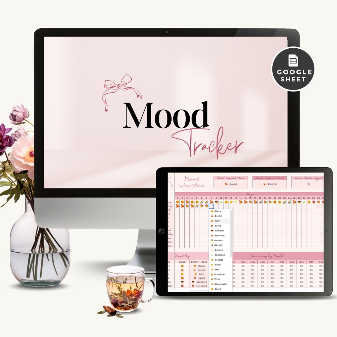 Mood Tracker Google Sheet Spreadsheet, Digital Planner Template, Cute ...