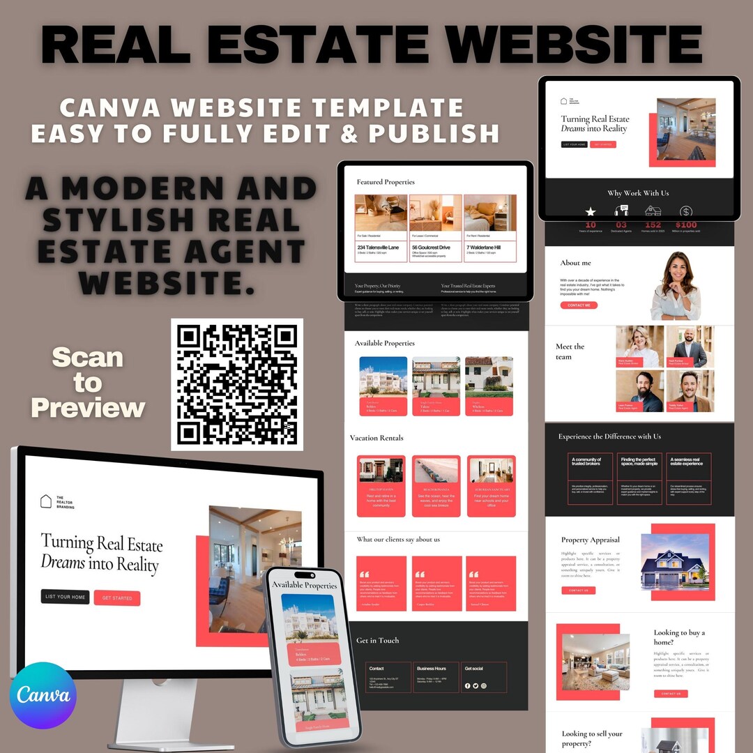 Real Estate Website Template Realtor Canva Website Real Estate Agent ...