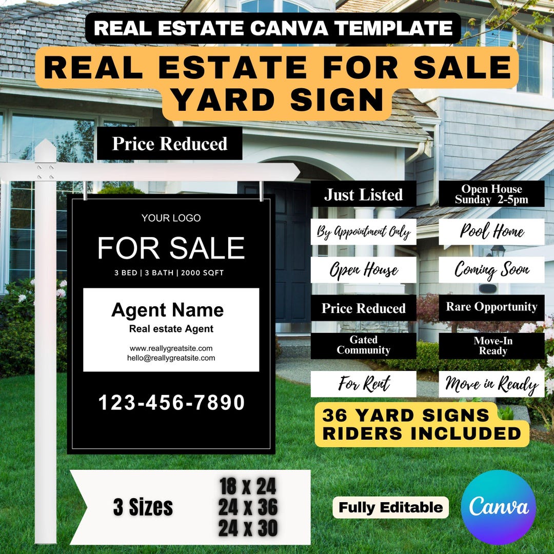 Realtor Yard Sign Real Estate Yard Sign Template House for Sale Yard ...