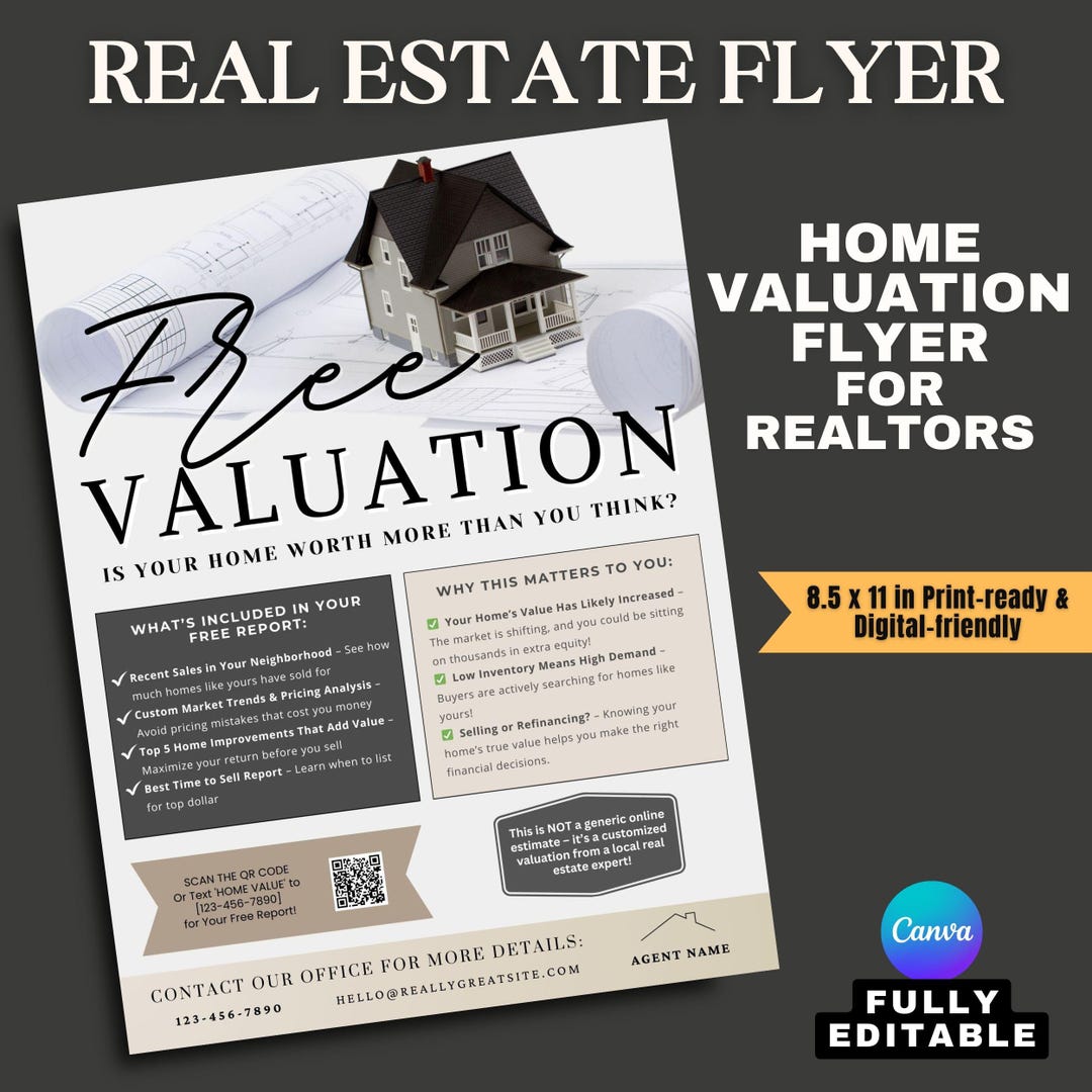 Realtor Home Valuation Flyer: Real Estate Marketing Template (canva) - Etsy