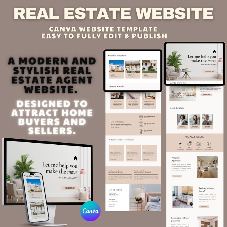 Real Estate Agent Website Template Canva Realtor Website Luxury Real ...