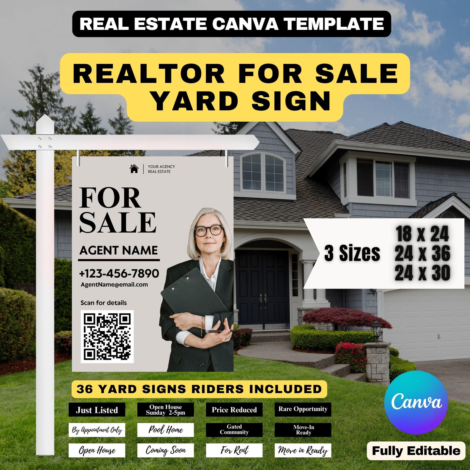 Real Estate Yard Sign Template 18x24 Realtor Yard Sign 24x30 House for ...