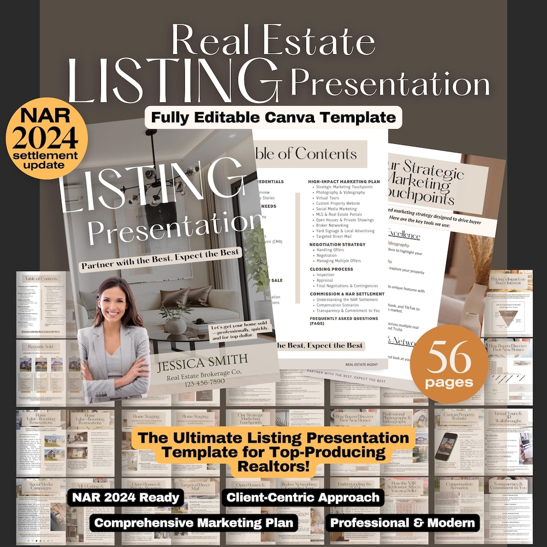 Real Estate Listing Presentation: 56-page Canva Template (NAR 2024 ...