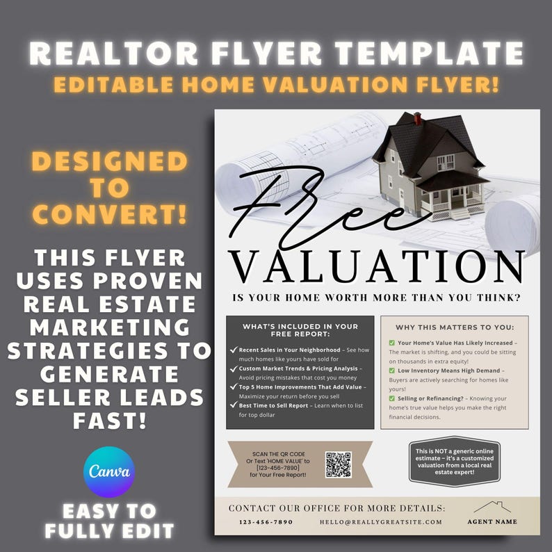 Realtor Home Valuation Flyer: Real Estate Marketing Template (canva) - Etsy